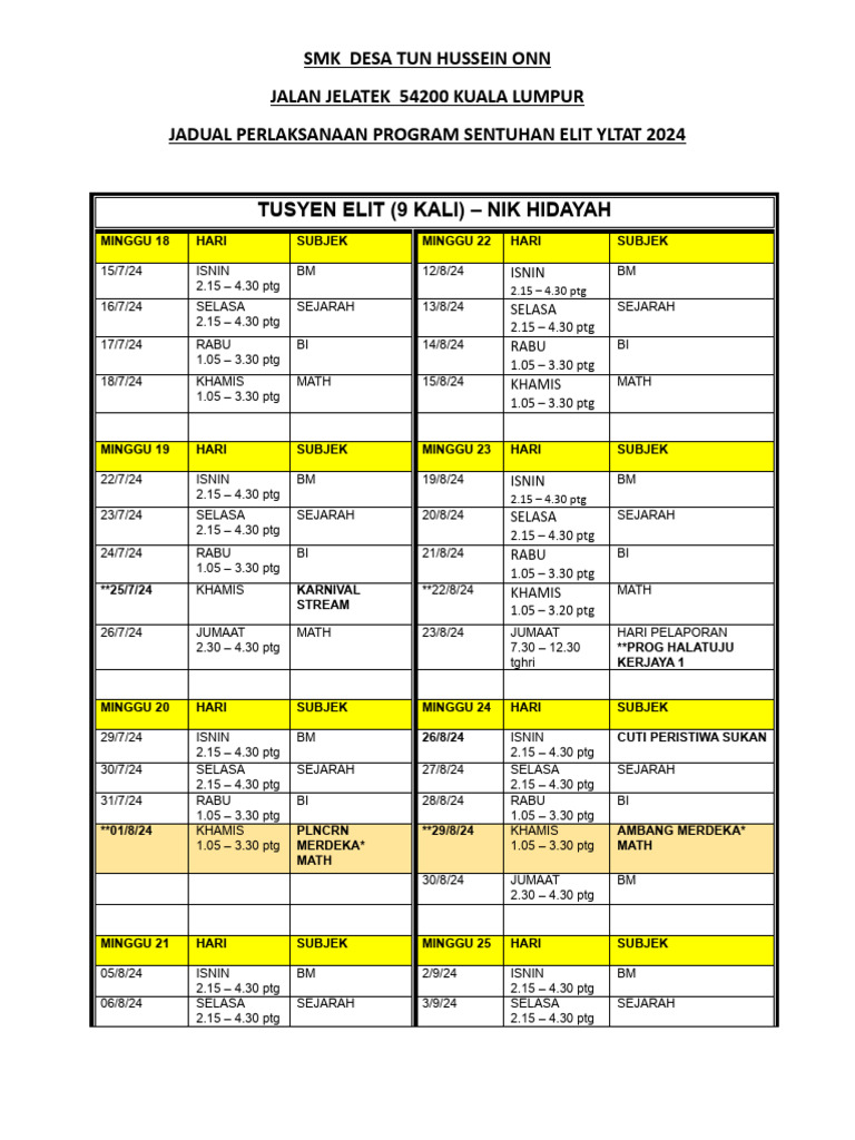 Jadual Program Sentuhan Elit Yltat 2024 Edited | PDF