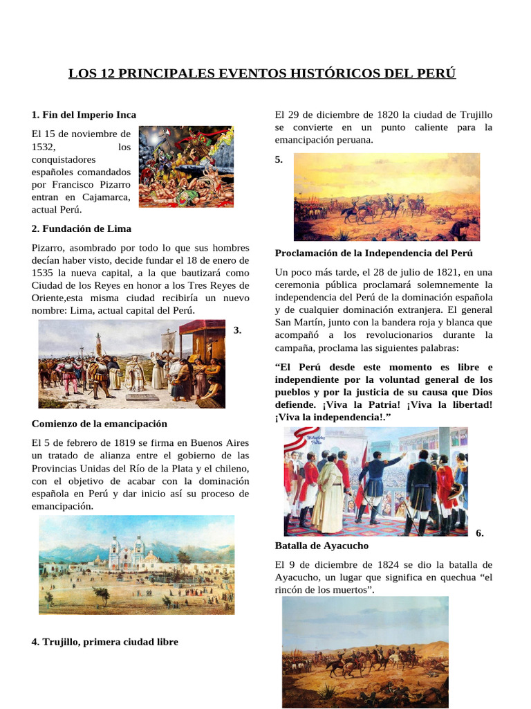Los 12 Principales Eventos Históricos Del Perú | PDF | Perú | Lima
