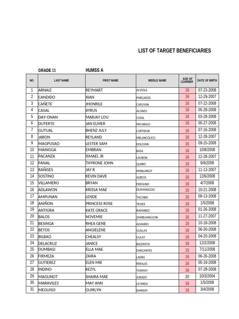 Abm 12 Masterlist Template For Akap | PDF