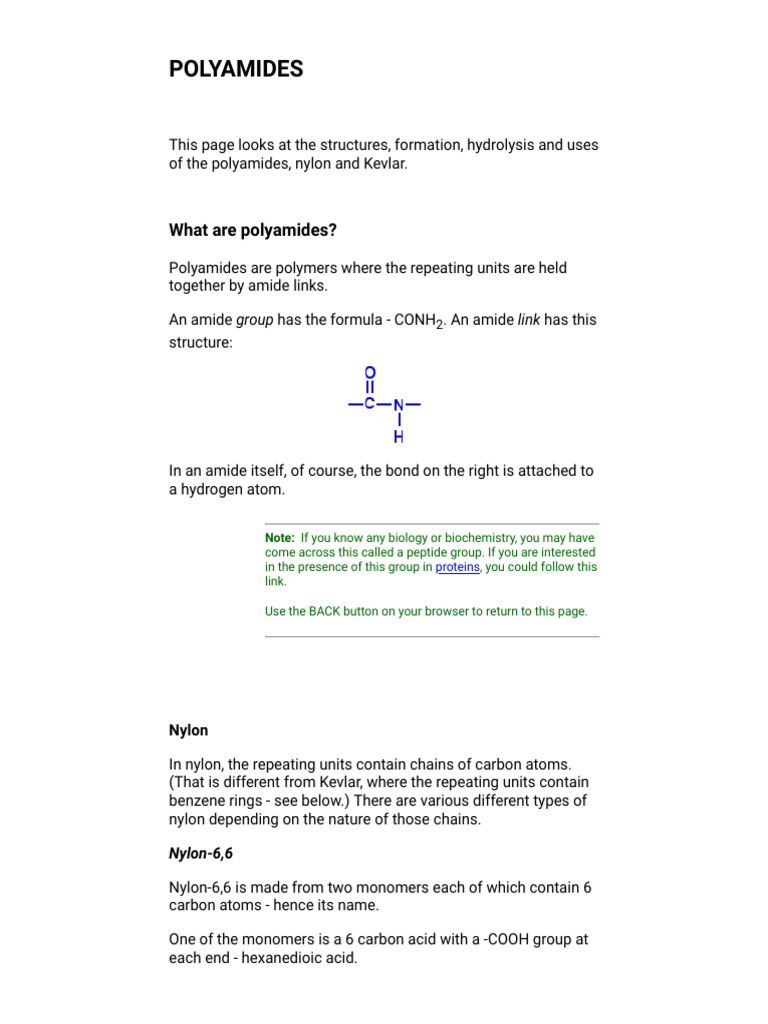 Polyamides - Nylon and Kevlar | PDF