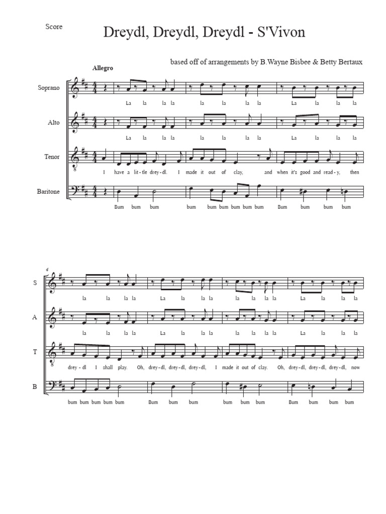 Dreydl-S'vivon - Sheet Music SATB | PDF