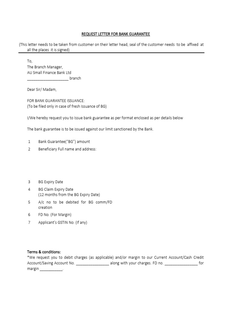 Request Letter For Bank Guarantee | PDF | Banks | Finance & Money ...