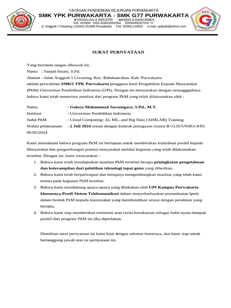 Surat Pernyataan UPI | PDF