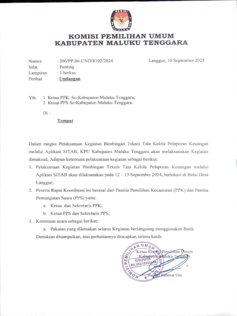 Undangan Bimtek Sitab | PDF