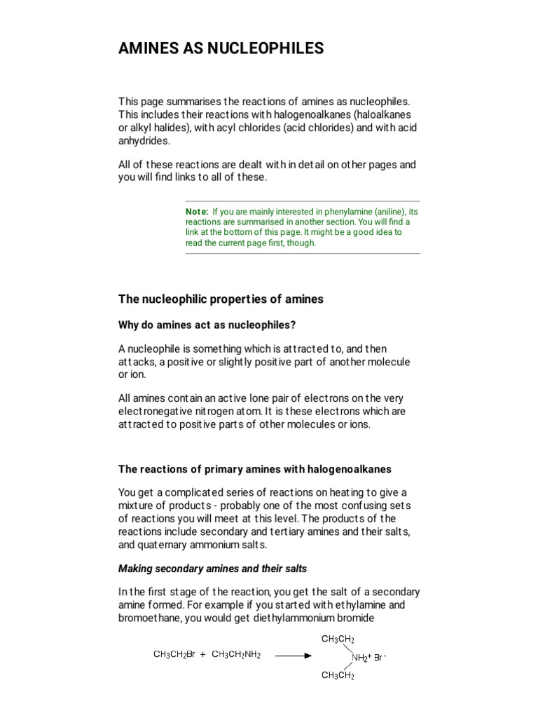 Amines As Nucleophiles | PDF