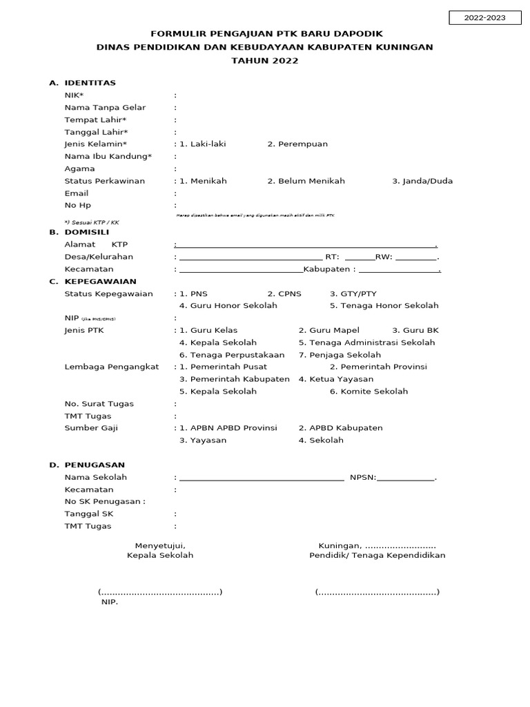 Form Tambah PTK | PDF