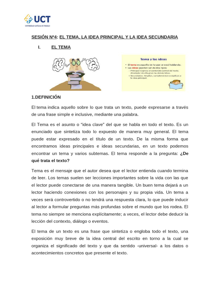 Sesión 4 El Tema, La Idea Principal y La Idea Secundaria | PDF ...