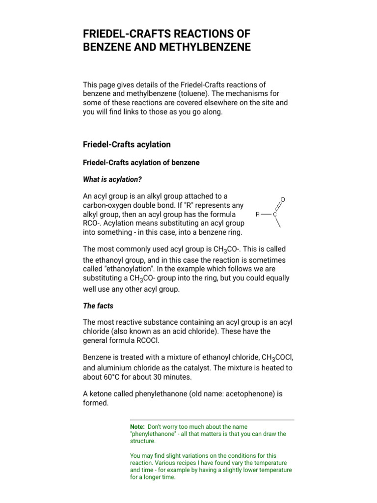 Friedel-Crafts Reactions of Benzene and Methylbenzene | PDF