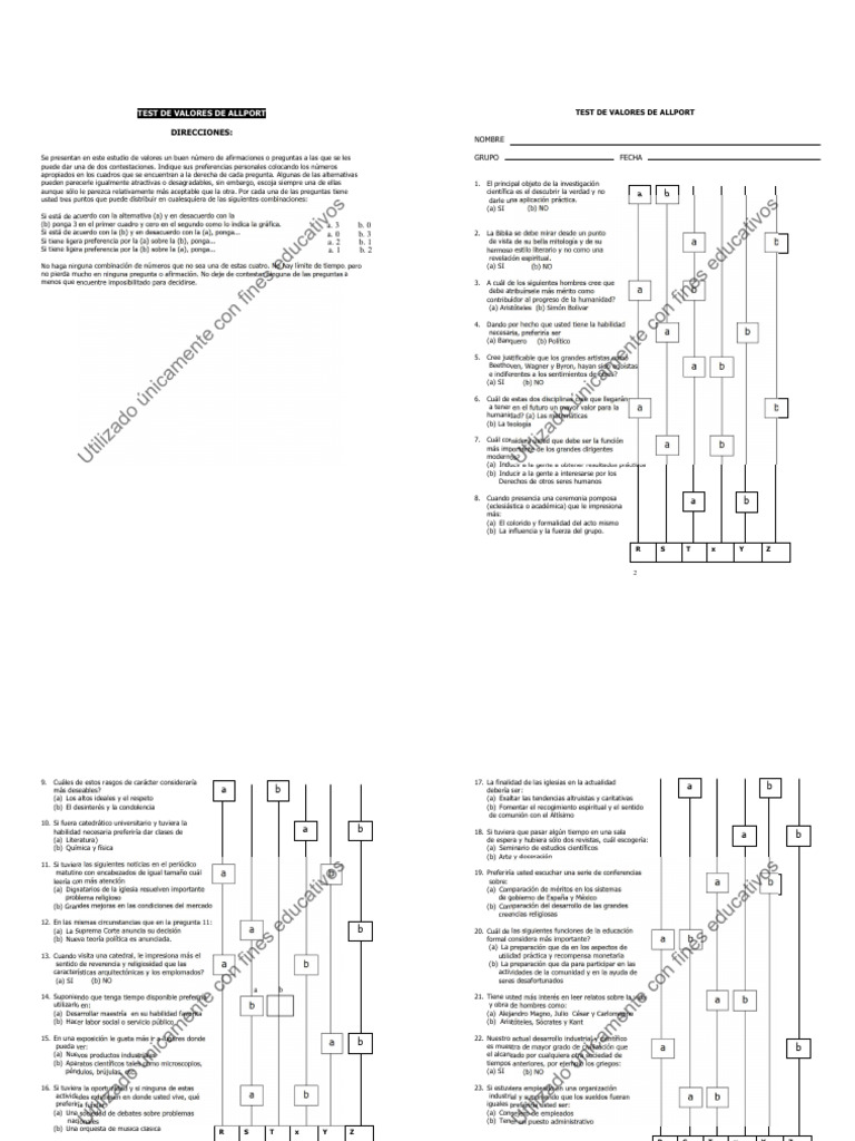 Test de Valores de Allport | PDF