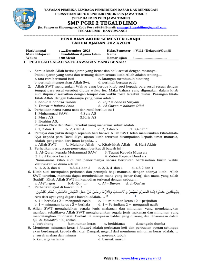 Soal Pas Pai Kls 8 k13 - Website WWW - Kherysuryawan.id | PDF