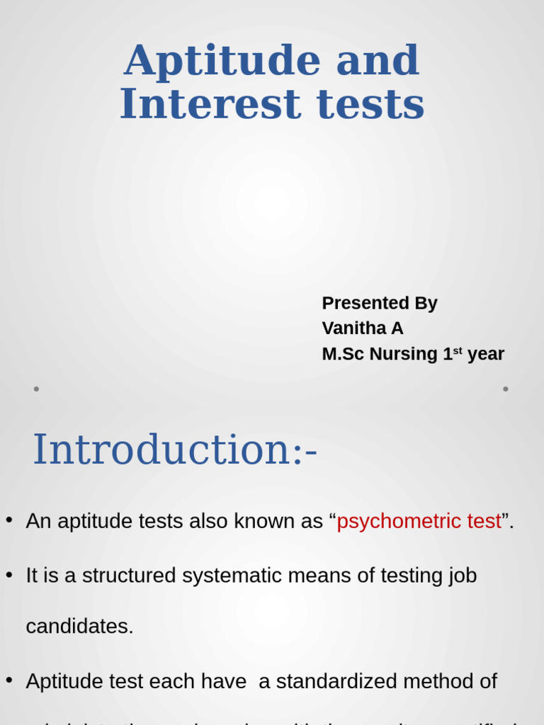 Aptitude and Interest Tests | PDF