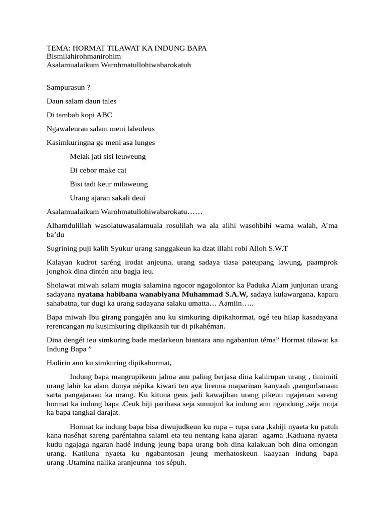 Biantara Hormat Tilawat Ka Indung Bapa | PDF