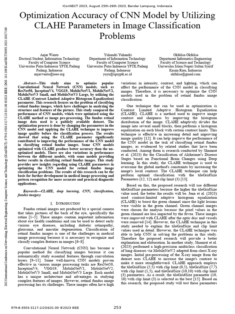 Optimization Accuracy of CNN Model by Utilizing CLAHE Parameters in Image Classification ...