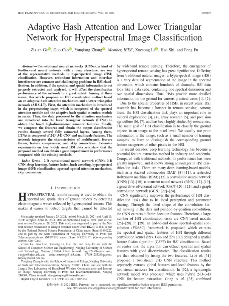 Adaptive Hash Attention and Lower Triangular Network For Hyperspectral ...