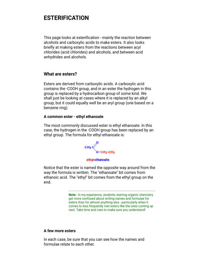 Esterification - Alcohols and Carboxylic Acids | PDF
