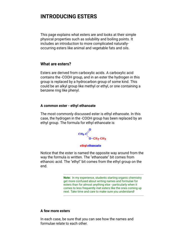 An Introduction To Esters | PDF