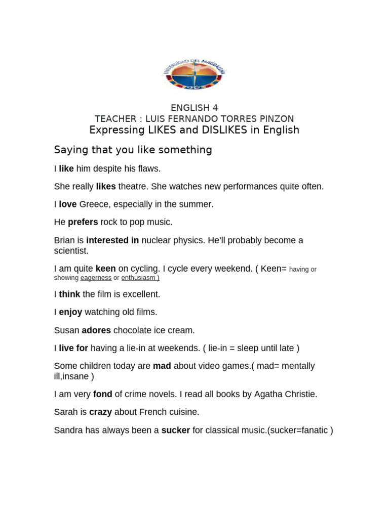Expressing Likes and Dislikes | PDF