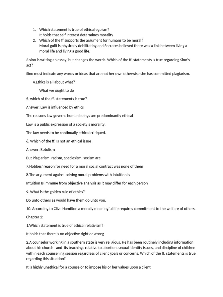 Exam. Sample Ethics | PDF