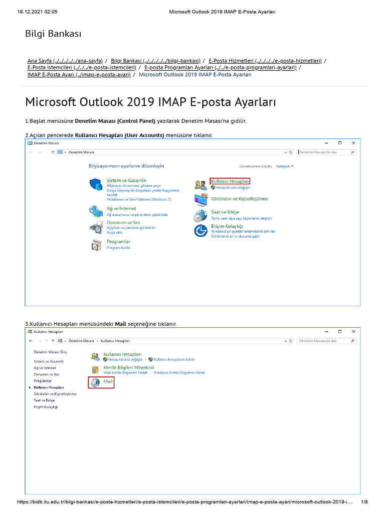 Microsoft Outlook 2019 IMAP E-Posta Ayarları | PDF