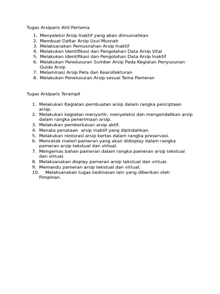 Tugas Arsiparis Ahli Pertama | PDF