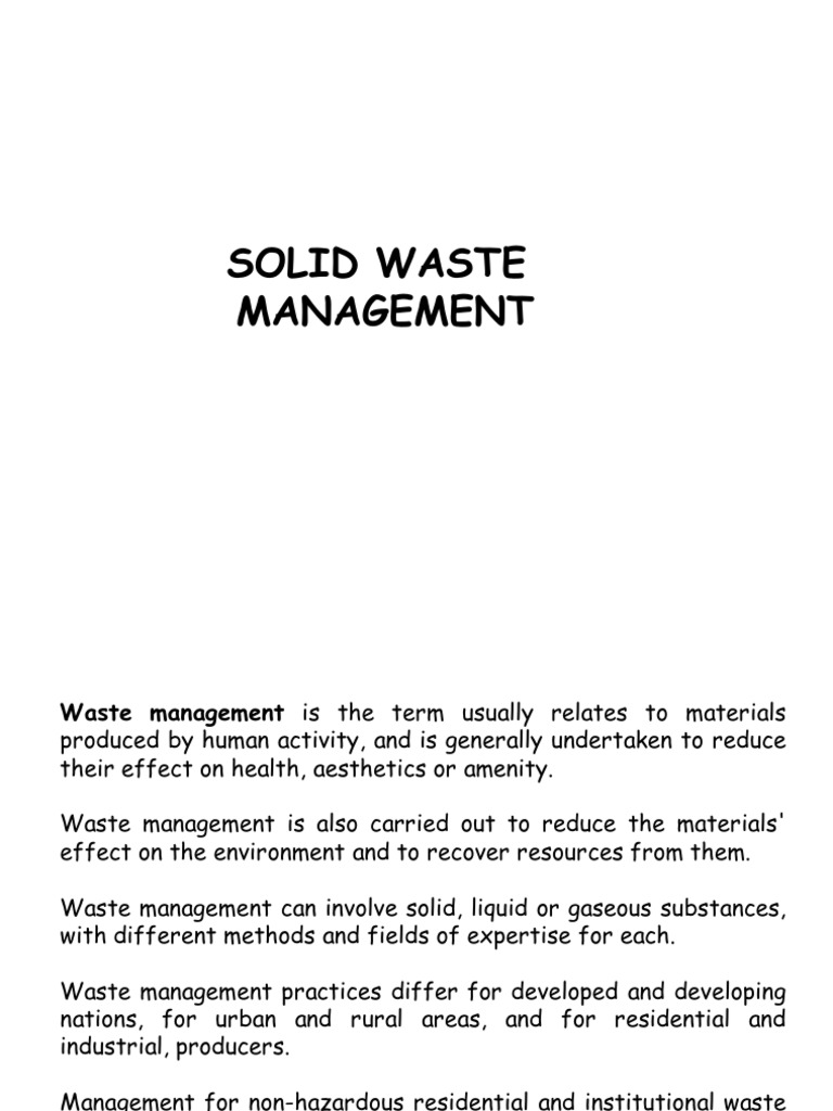 SOLID WASTE Management | PDF | Waste Management | Municipal Solid Waste