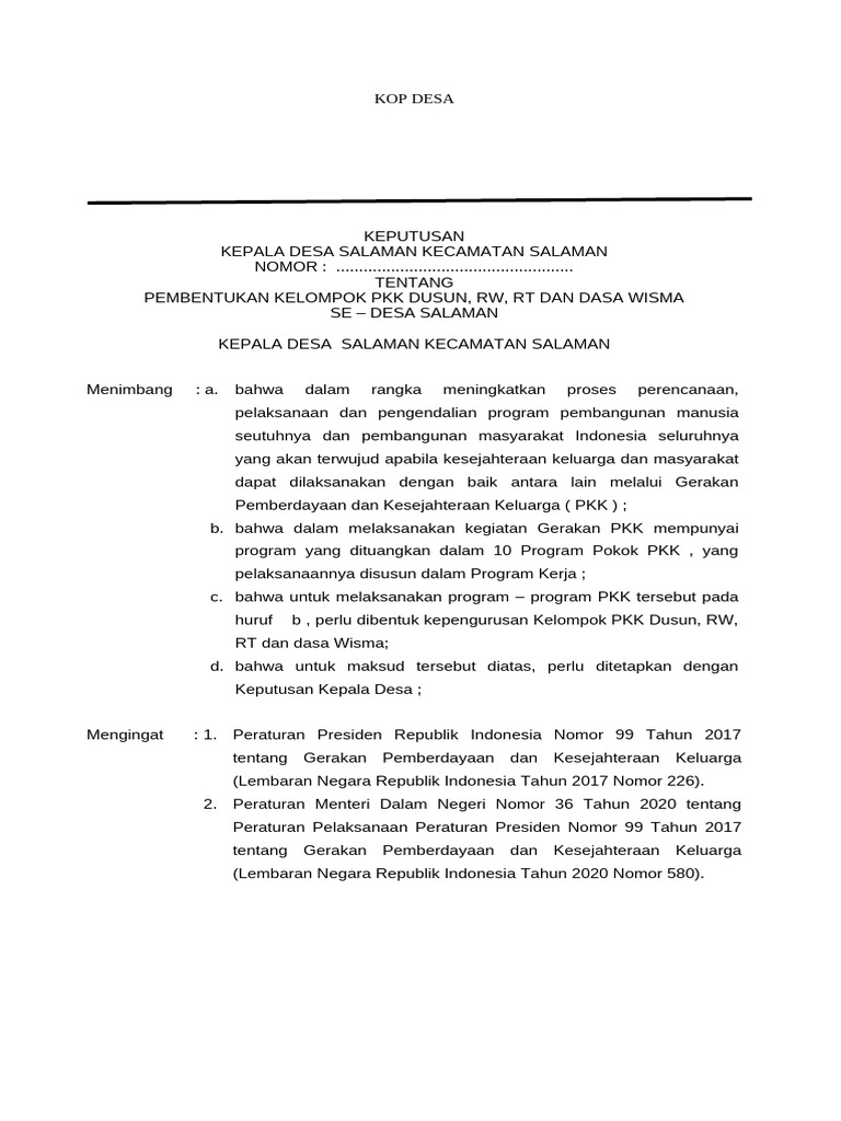 Kep. Kel PKK Dusun RW, RT, Dan Dawis | PDF | Malaysia