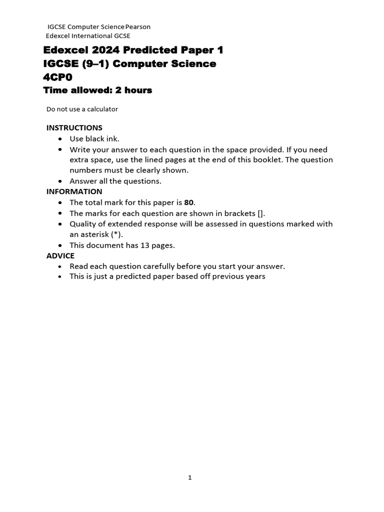 DHR EDE IGCSE Predicted Paper 1 2024 | PDF