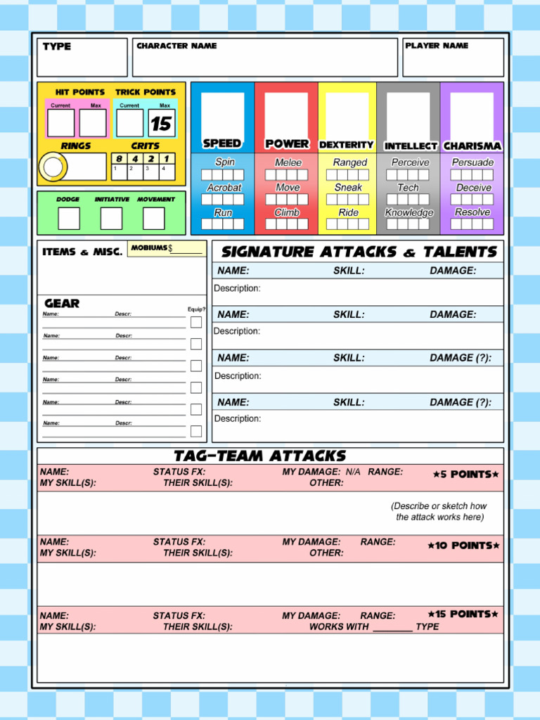 Sonic TTH Character Sheet v2 | PDF