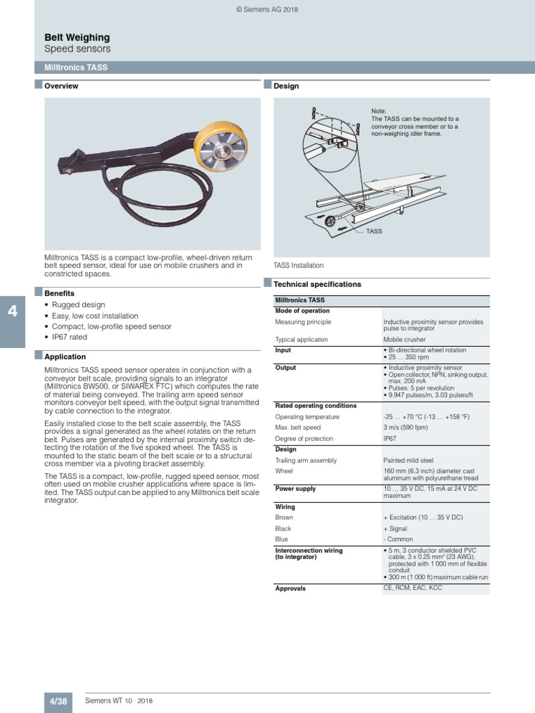 Siemens Speed Sensor Milltronics TASS Datasheet | PDF