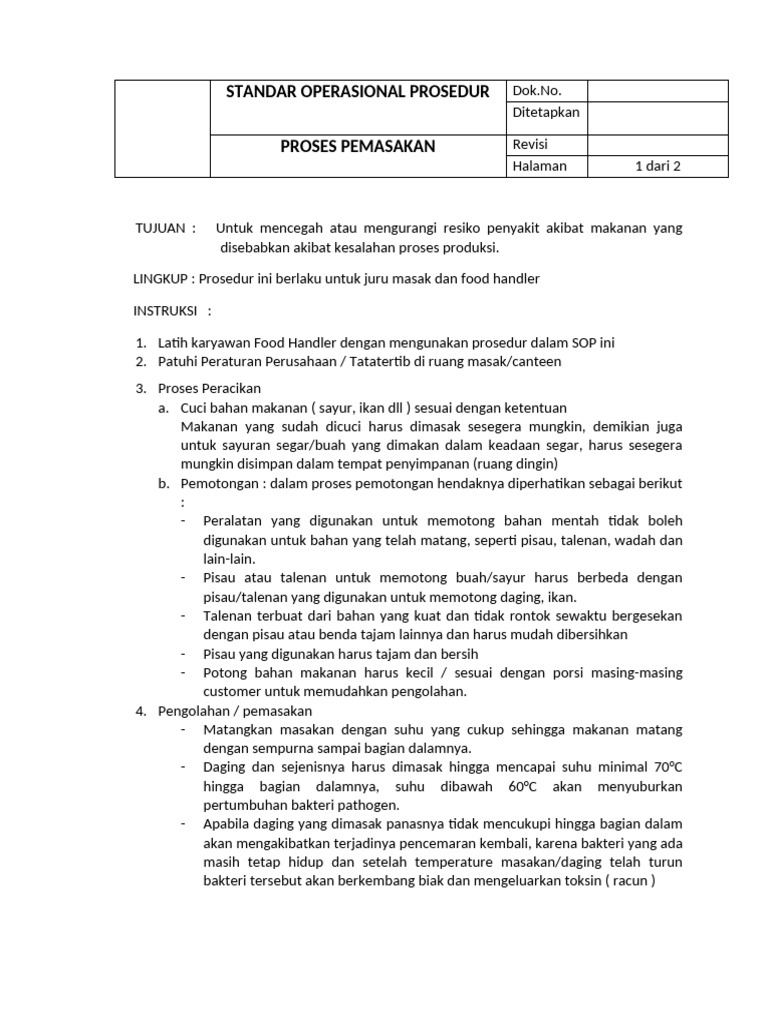 Sop Proses Memasak | PDF