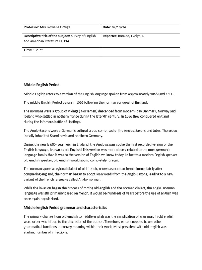 Middle English Literature Overview | PDF | The Canterbury Tales | History