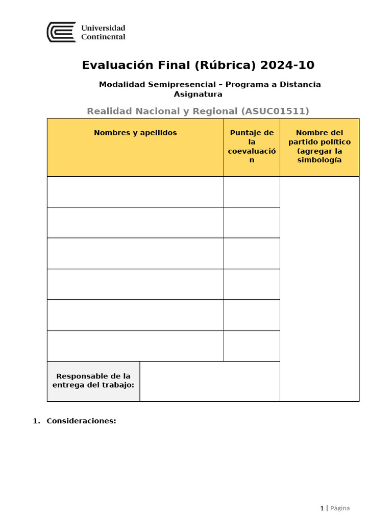 EV FINAL - Realidad Nacional y Regional - Prueba - Rubrica - 2024-20 | PDF
