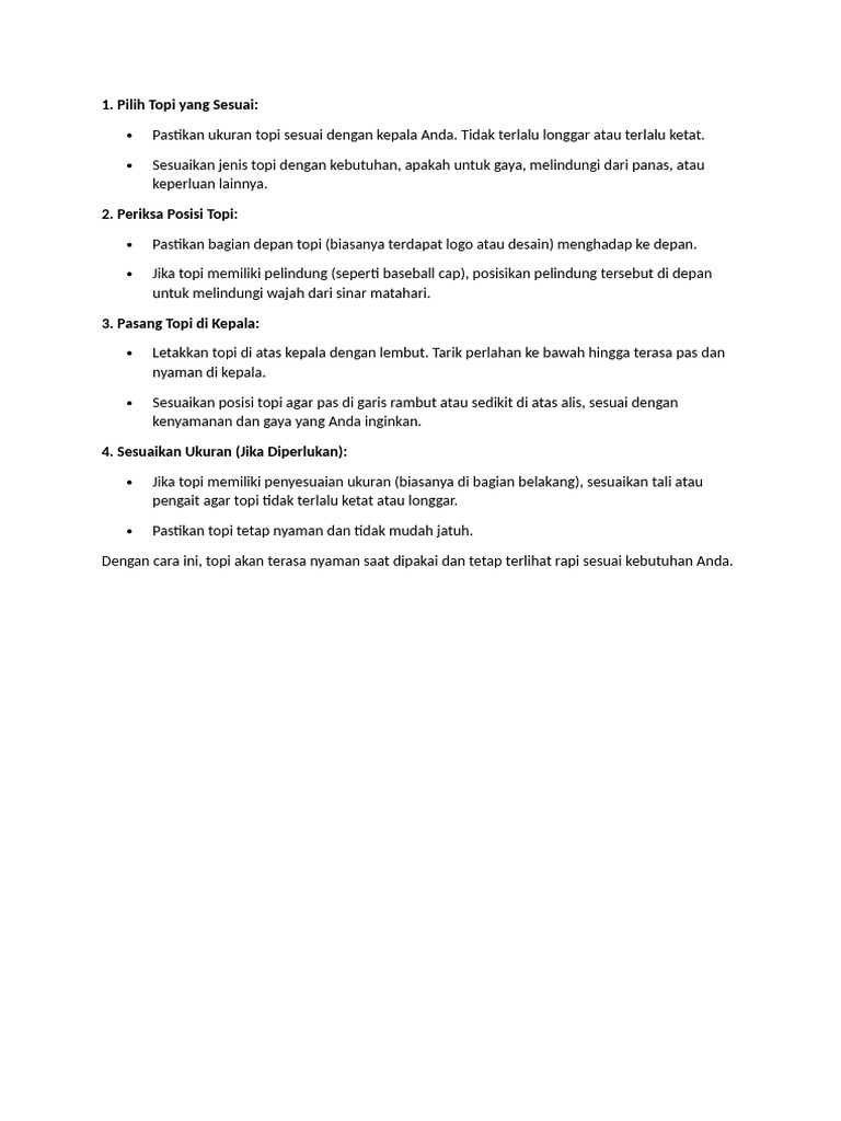 Cara Memakai Topi | PDF