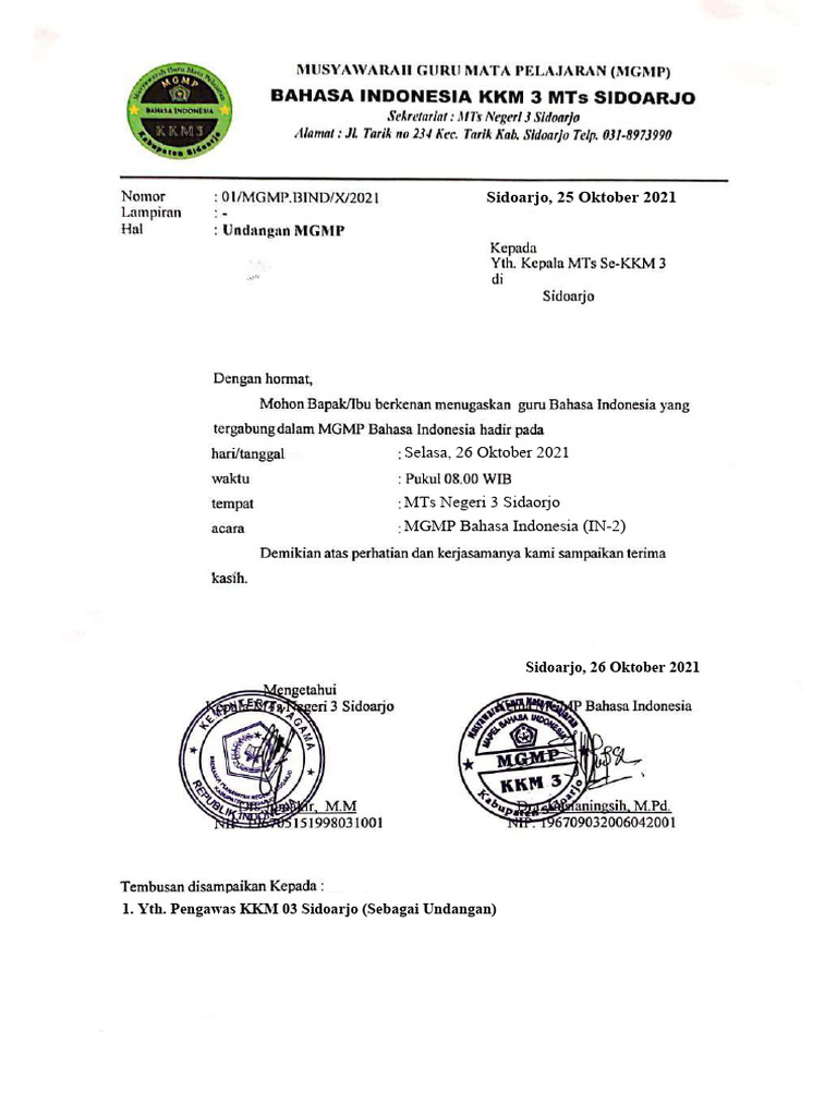 Undangan MGMP 1 | PDF