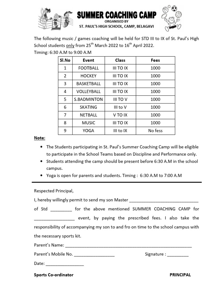 SUMMER Camp Notice 2021-22 | PDF