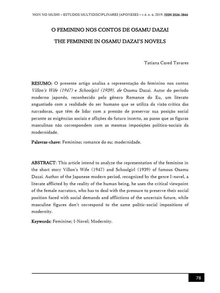 O+FEMININO+NOS+CONTOS+DE+OSAMU+DAZAI | PDF