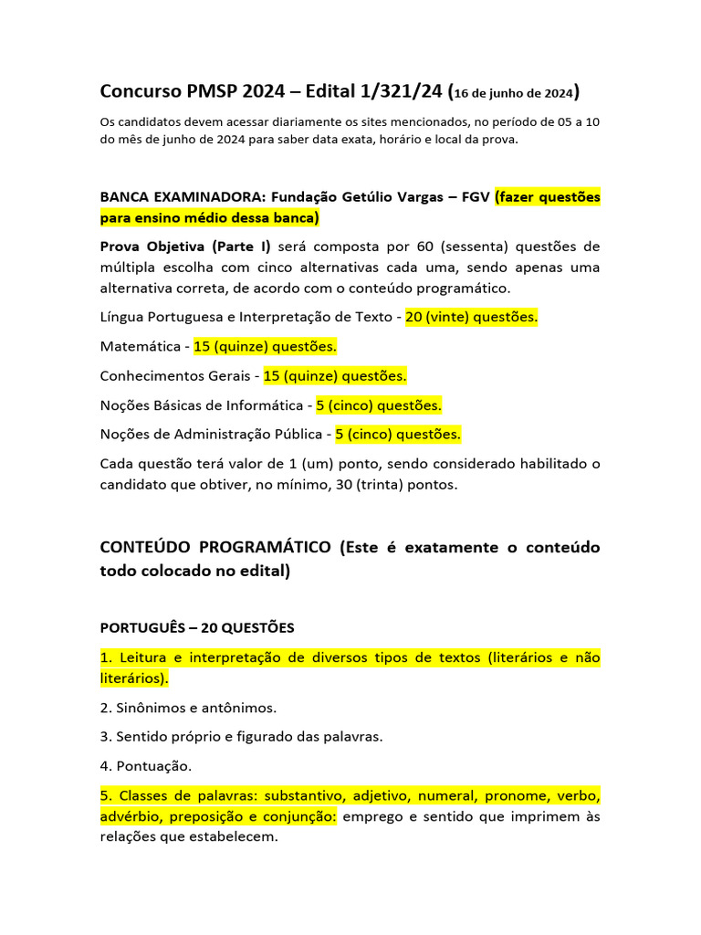 Conteúdo Programático - PMSP | PDF