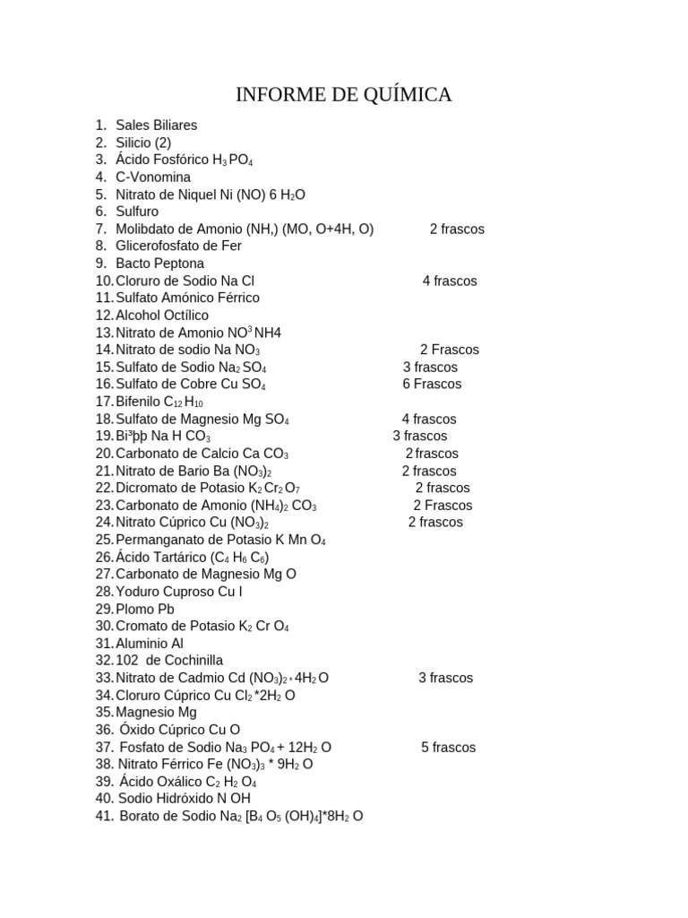 Lista de Compuestos Quimicos | PDF | Carbonato | Sulfato