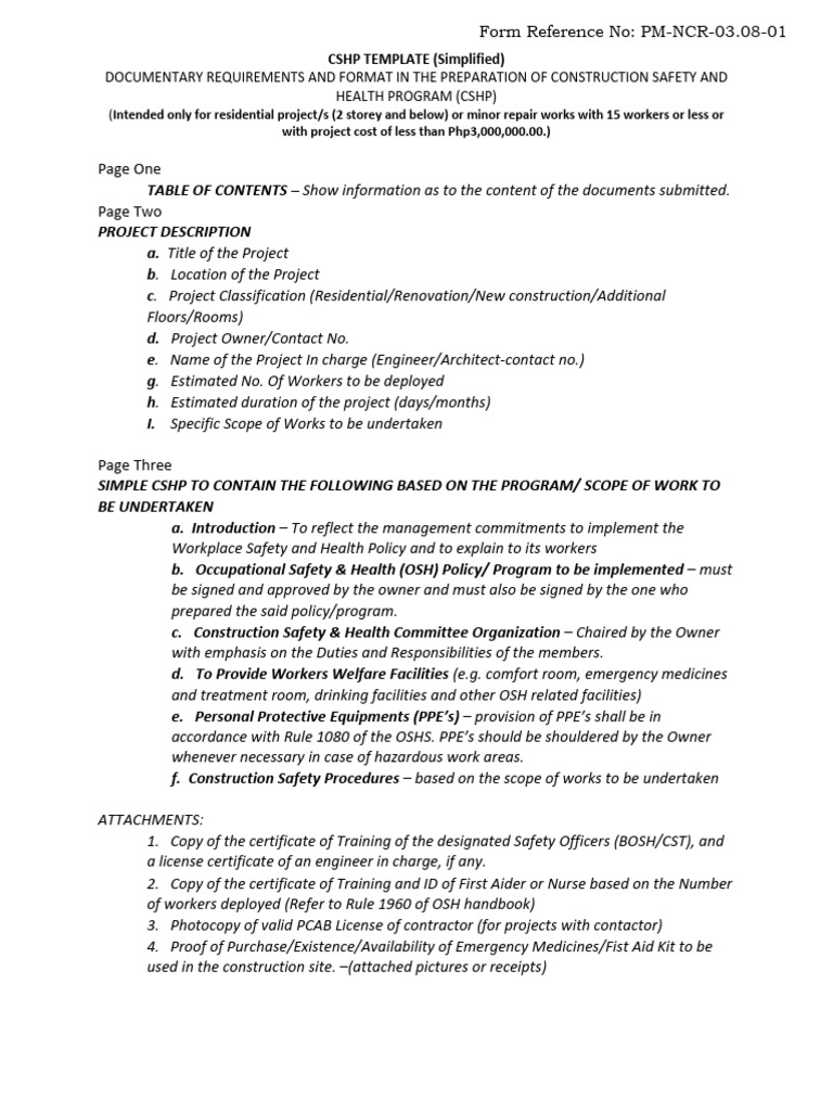 Documentary Requirements and Format of Simplified CSHP | PDF