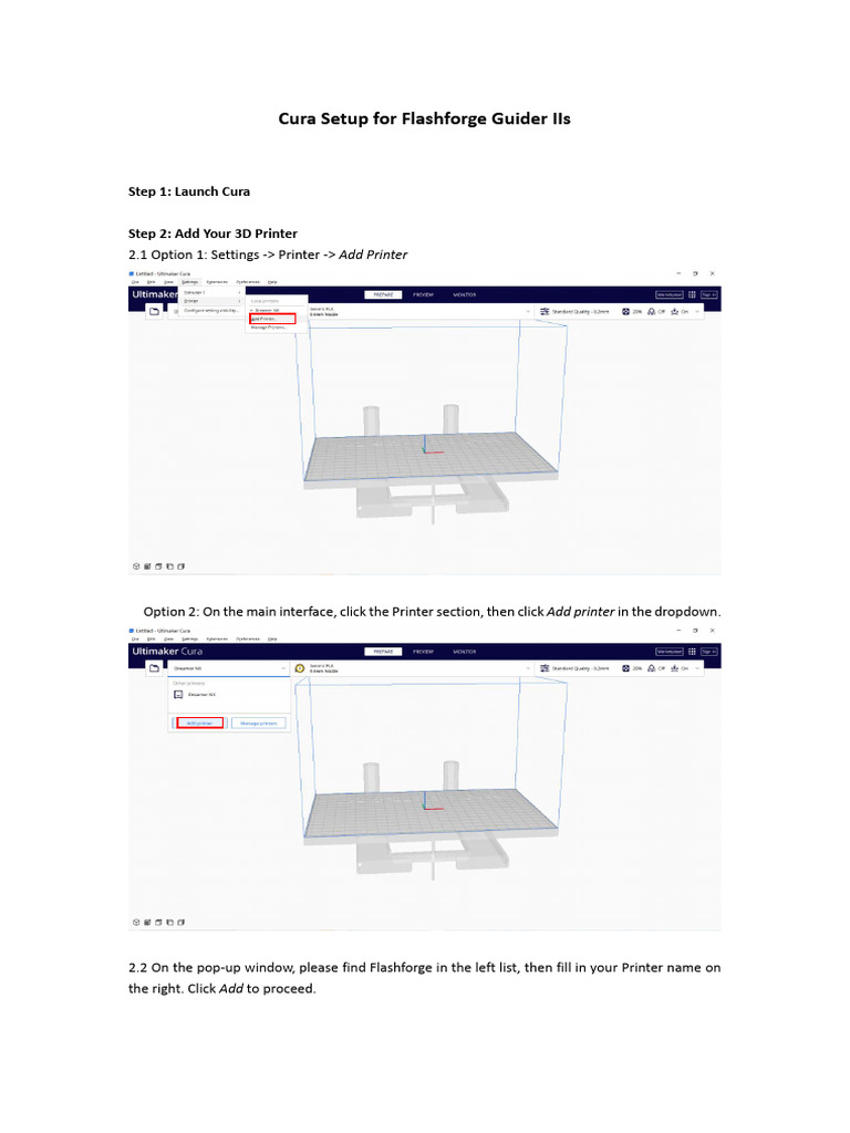 Cura Setup for Flashforge Guider IIs | PDF