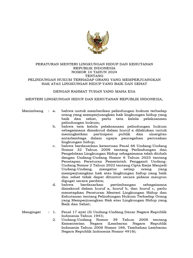 Permen LHK Nomor 10 Tahun 2024 | PDF
