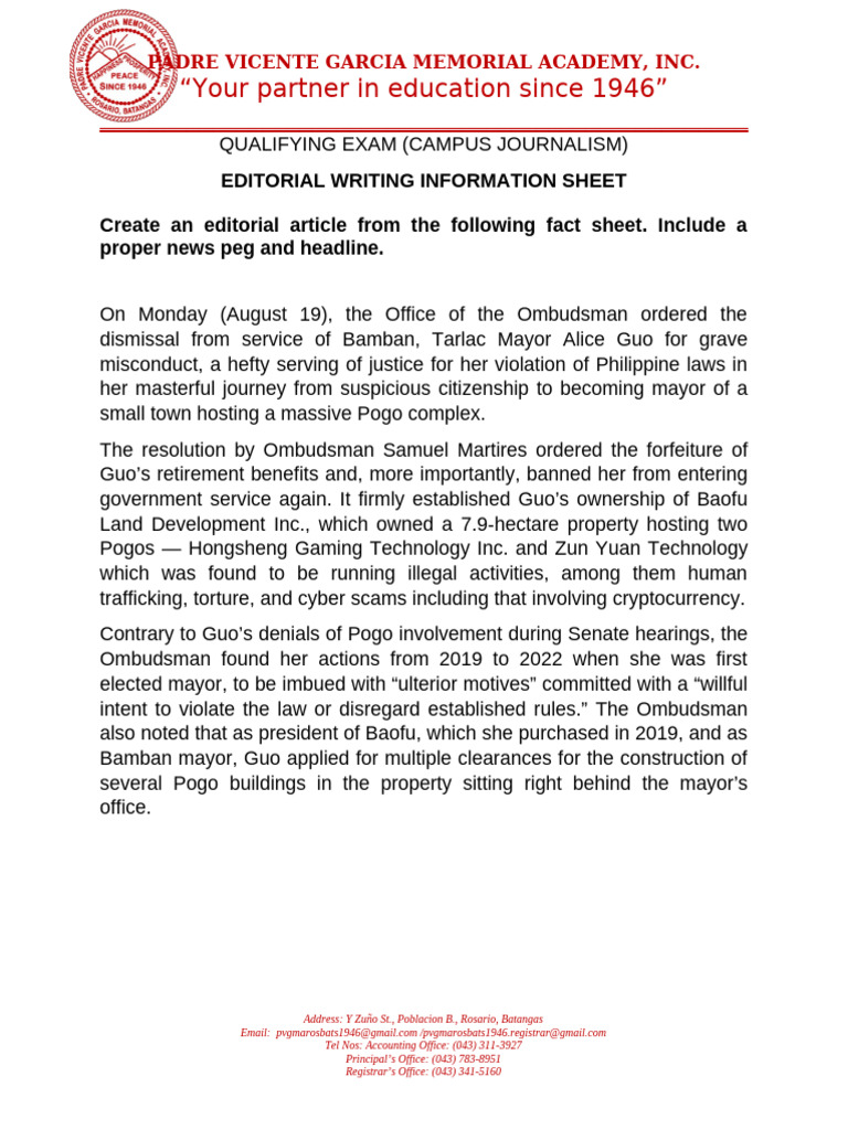 QUALIFYING EXAM-Editorial Writing (E) | PDF