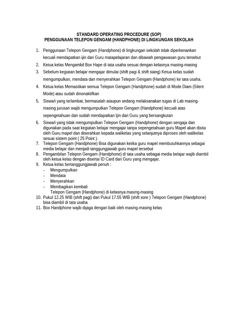 Standard Operating Procedure HP Revisi | PDF