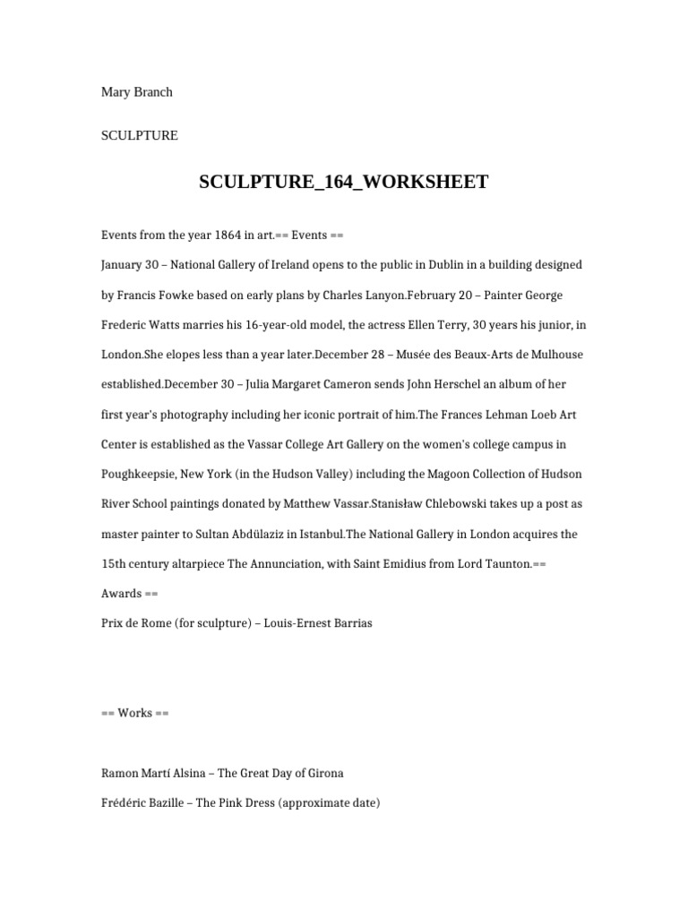 Sculpture 164 Worksheet | PDF