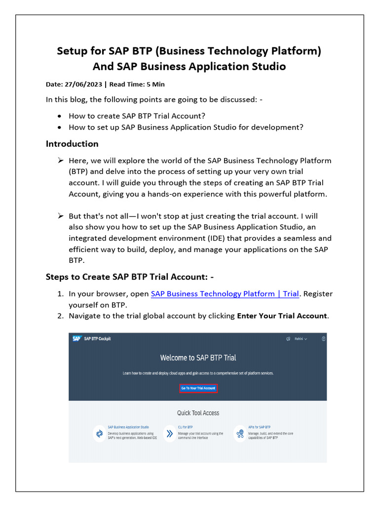 Setup Guide For SAP BTP and BAS | PDF