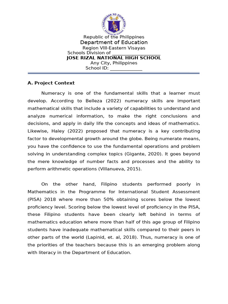 Sample Numeracy Intervention Proposal | PDF