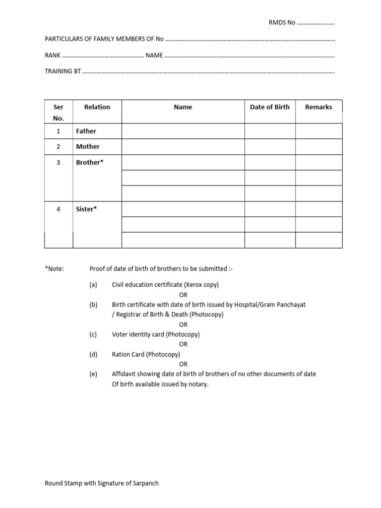 Family Declaration Army | PDF