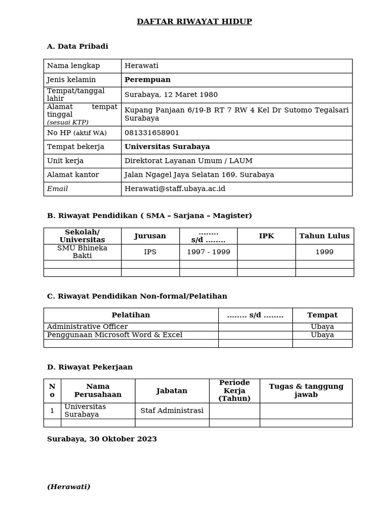 Format Daftar Riwayat Hidup | PDF