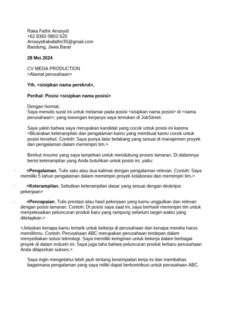 JobStreet Template Cover Letter Gratis | PDF