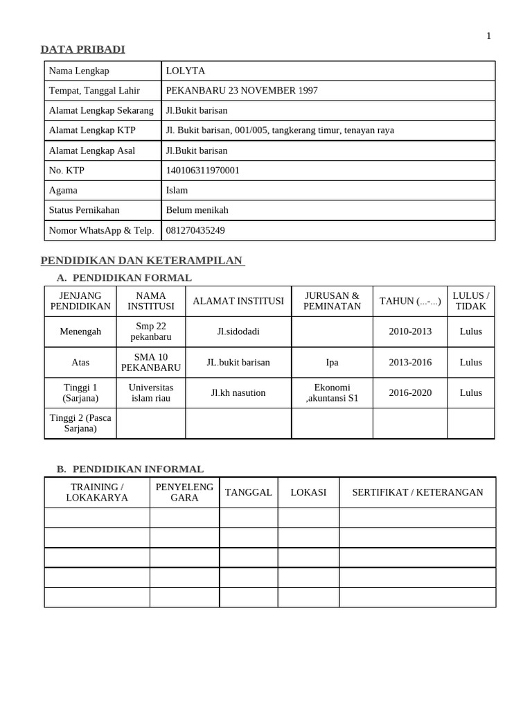 Form Lamaran Ara Update Salinan | PDF